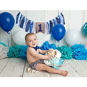 High Chair Banner Boy - First Birthday Decorations For Boy 1st Birthday Banner Highchair Party Supplies Photo Booth Props(Blue White)