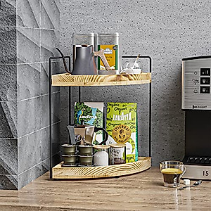 Sekepingo 2-Tier Coner Bathroom Countertop Organizer Cosmetic Vanity Dresser Tray Kitchen Snack Storage Shelf Wood Coffee Station Organization