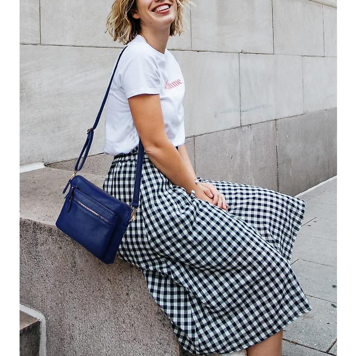 YALUXE Small Crossbody Bags for Women Real Leather Purse Crossover Sling Handbag Over the Shoulder Bag with 4 Zip Pockets