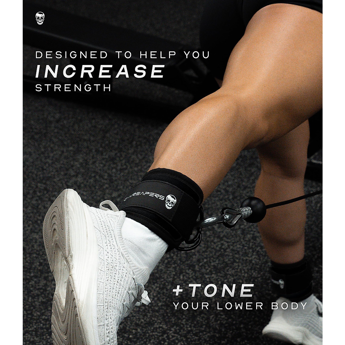 Gymreapers Ankle Straps (Pair) For Cable Machine Kickbacks, Glute Workouts, Lower Body Exercises - Adjustable Leg Straps with Neoprene Padding (Black, Pair)