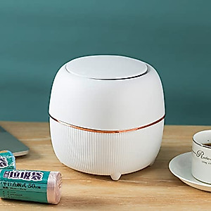 Plastic Trash can Creative Mini Desktop Trash can, with lid Small Home Office Cleaning Trash Button Desktop Storage bin, with 50 Trash Bags (White)