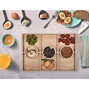 Spiretro Wood Serving Board, Small Sectioned Fruit Snack Platter, Food, Charcuterie, Dessert, Vegetable Appetizer Serving Tray, Cheese Board, Decorative Party Charger Plate,16.5” x 11” _Beige