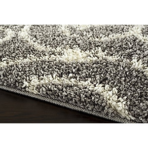 Cozy Contemporary Scroll L.Grey-White 2' X 7'2" Indoor Shag Area Rug Runner