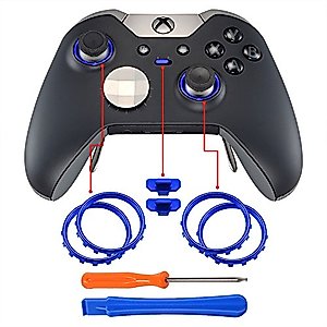 eXtremeRate Matte Chrome Blue Accent Rings Accessories for Xbox One Elite, Elite Series 2 Controller, Replacement Parts Profile Switch Buttons for Xbox One Elite Controller - Pack of 2