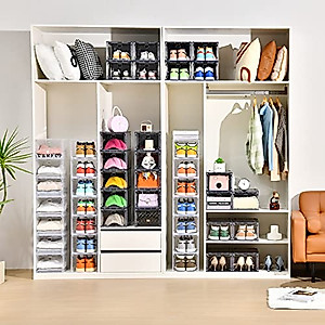 Amllas 10 Pack Shoe Boxes Stackable,Upgraded Sturdy Shoe Storage Boxes with Clear Magnetic Door,Multifunctional Sneaker Storage, Shoe Box Organizer Fit up to US Size 12 (13.8”x 9.84”x 7.1”)