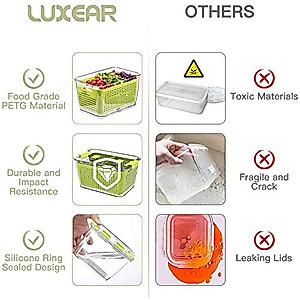 LUXEAR Fresh Container, 3PACK Produce Saver Container BPA Free Fridge Organizer for Vegetable Fruit and Salad Partitioned Food Storage Container with Vents Stay Fresh Containers Not Dishwashers Safe