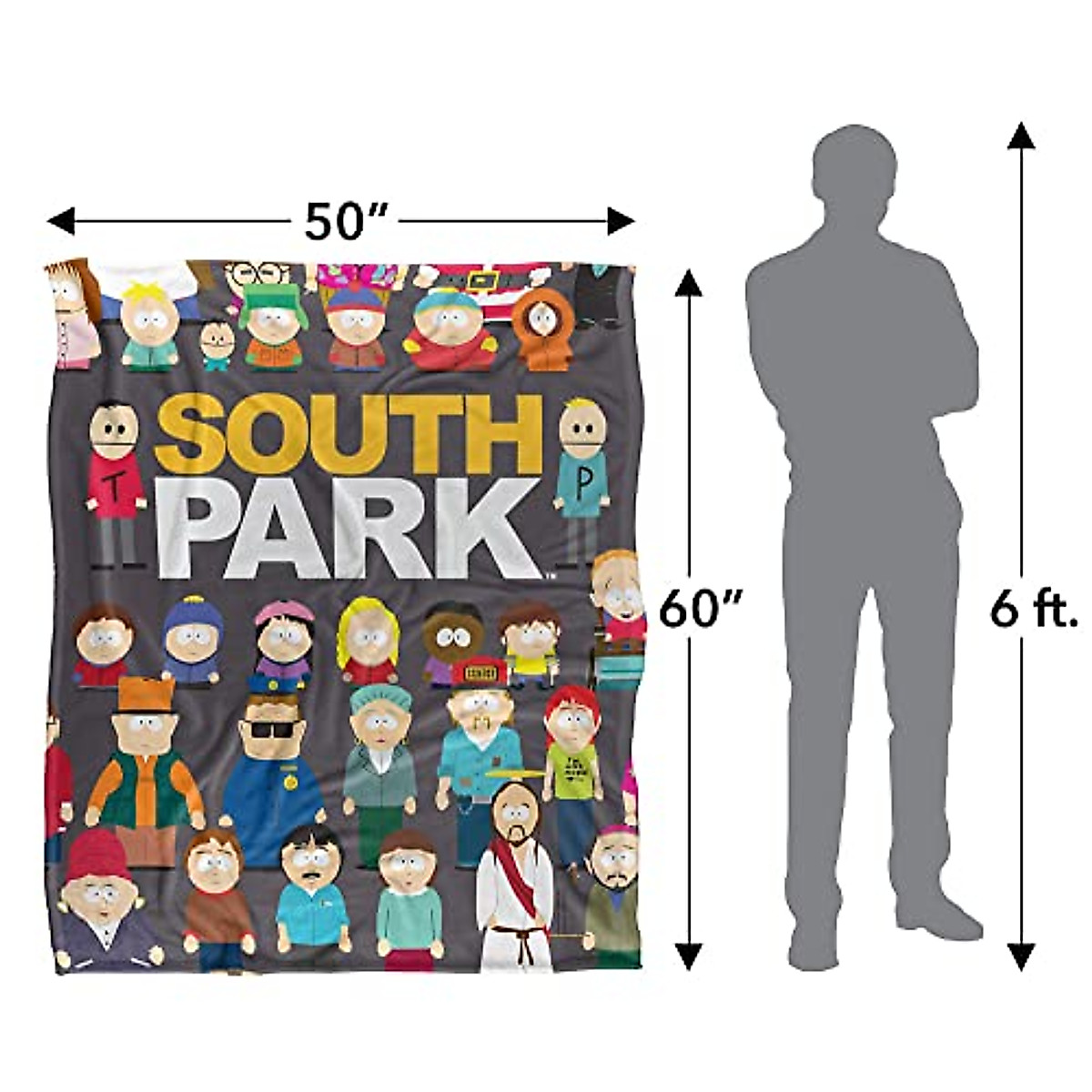 South Park Blanket, 50"x60", Full Cast Silky Touch Sherpa Back Super Soft Throw Blanket