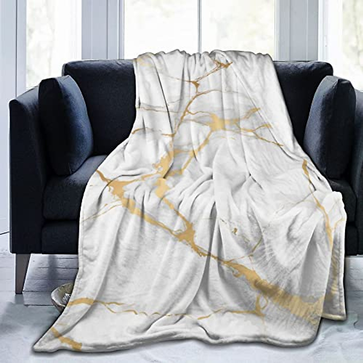 Perinsto Marble Texture Throw Blanket Ultra Soft Warm All Season Decorative Fleece Blankets for Bed Chair Car Sofa Couch Bedroom 50"X40"
