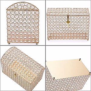 ELLDOO Crystal Wedding Card Box with Heart Lock, Money Card Box Treasure Chest Style Gold Gift for Wedding Receptions, Centerpiece Decor, Anniversary, Keepsake, Gift Display Box