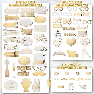 SOUL SHIFT 60PCs Fully Assembled Wedding Photo Booth Props - Prop Stand - Gold Signs - Elegant Wedding & Reception Party Supplies- Funny Wedding Props -Gold Foil Print – Bridal PhotoBooth