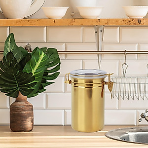 blueden Kitchen Canister 41 oz,Airtight Stainless Steel Kitchen Food Storage Container for Coffee Beans,Beans,Tea,Flour, Cereal,Sugar.Coffee Container with Airtight Clear Lid and Locking Clamp.Gold