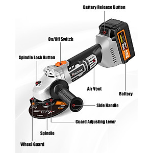 AVID POWER Cordless Angle Grinder with 4-pole Motor, 20V Cordless Grinders Tools w/3.0A Battery & Fast Charger, 4-1/2 Inch Grinding Wheels, Cutting Wheels, Flap Discs and Auxiliary Handle - Grey