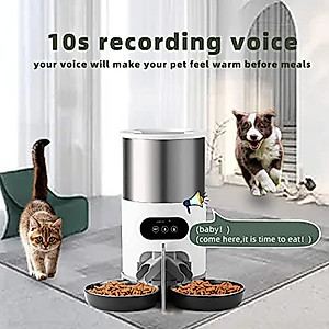 SLDPET Cat Feeder Automatic for 2 Cats 304 Stainless Steel Timed Cat Food Dispenser for Cats & Small Dog 4.5L with 2-Way Splitter with APP Control,10s Voice Recorder, Dual Power Supply