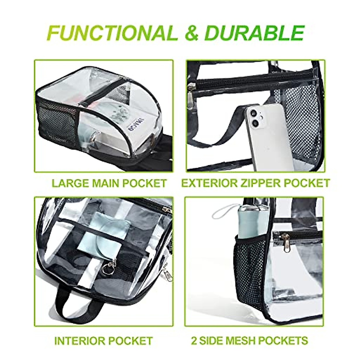 Clear Backpack Stadium Approved, Clear Mini Backpack with Adjustable Straps, See Through Backpack for Stadium, Concert, Sports, Work,Security
