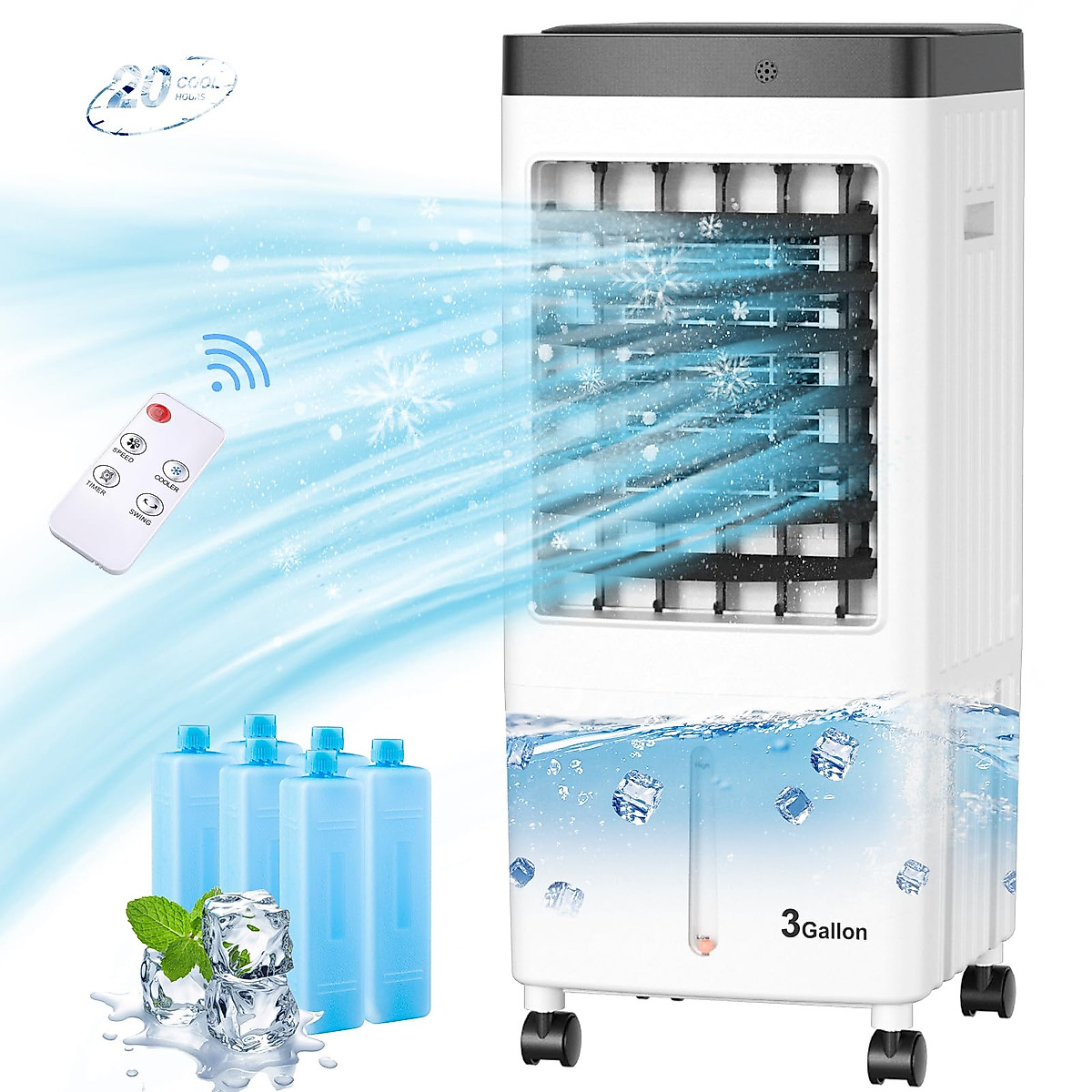 Air Conditioners,2024 Upgraded Portable Air Conditioner with 3 Gal Water Tank, Air Conditioner Portable for Room with 6 Ice Box, 3-in-1 Super Wind Quiet Swamp Cooler, AC for Room/Bedroom/Garage