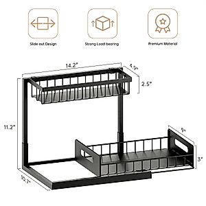 VUSIGN Under Sink Organizer and Storage 2 Pack, Slide Out Cabinet Organizer, Pull Out Sink Shelf for Kitchen Bathroom Laundry, Black