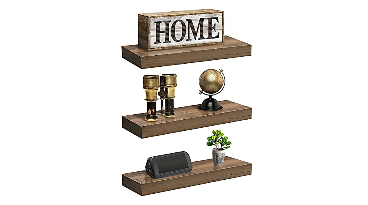 Mahogany Floating Shelves - 3 Pack Wall Decor & Storage