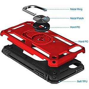iPod Touch 7 Case, iPod Touch 6 Case with Car Mount,IDweel Hybrid Rugged Shockproof Protective Cover with Built-in Kickstand for iPod Touch 5 6 7th Generation, Red
