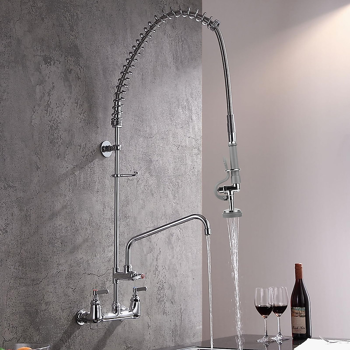 Replacement B-0044-H Commercial Sink Sprayer Hose for T&S Brass, 44 inch Stainless Steel Flexible Pre-Rinse Hose with Heat Resistant Gray Handle Commercial Kitchen Sink Faucet Dish Spray Part