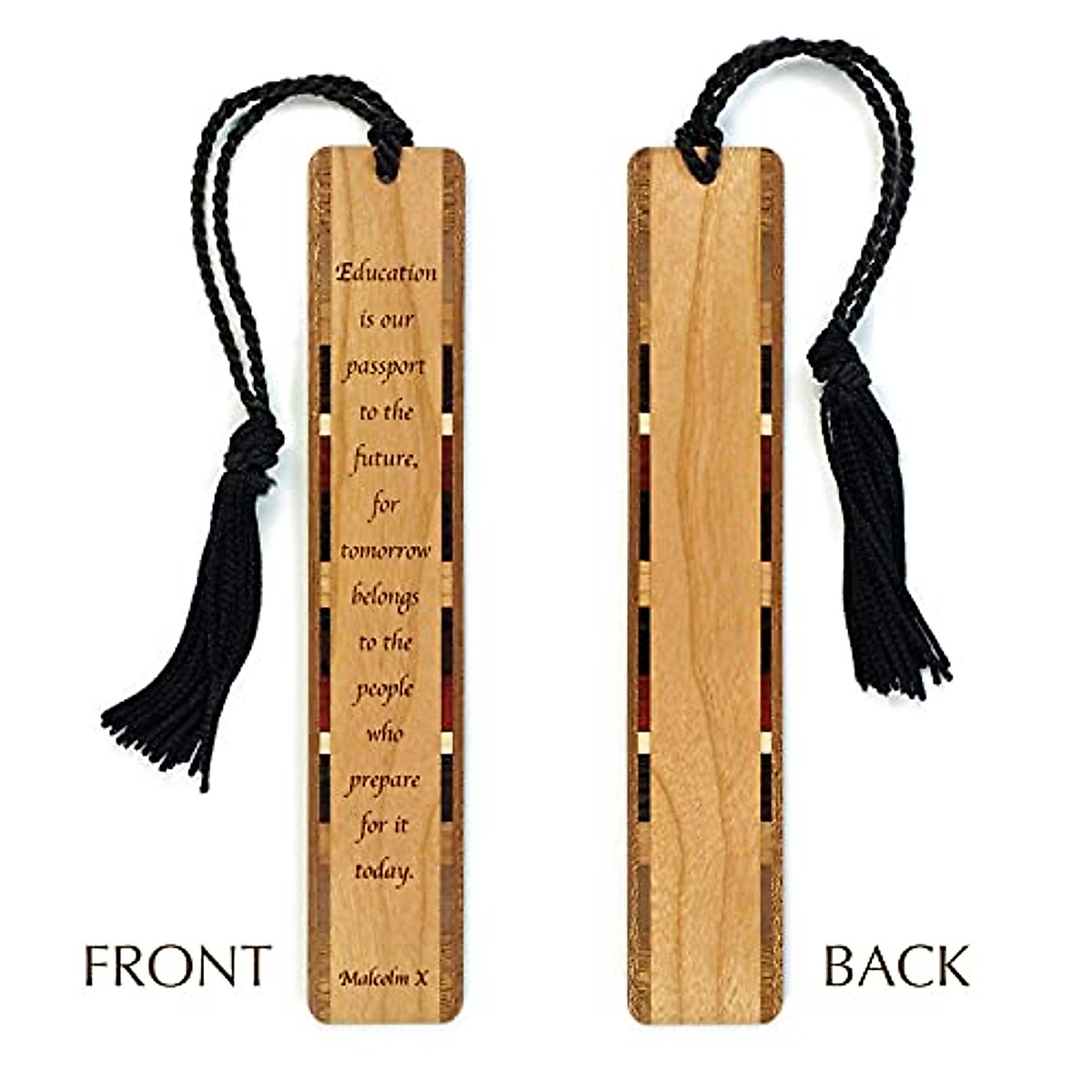 Malcolm X Education Quote Engraved Wooden Bookmark - Also Available with Personalization - Made in The USA