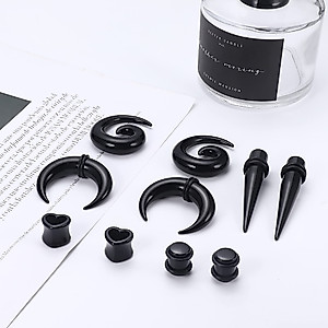 Magitaco 84 PCS Ear Stretching Kit Ear Gauges Expander Set Acrylic Tapers and Plugs Silicone Tunnels Horseshoes Taper Spiral Tapers Gauges for Ears Black