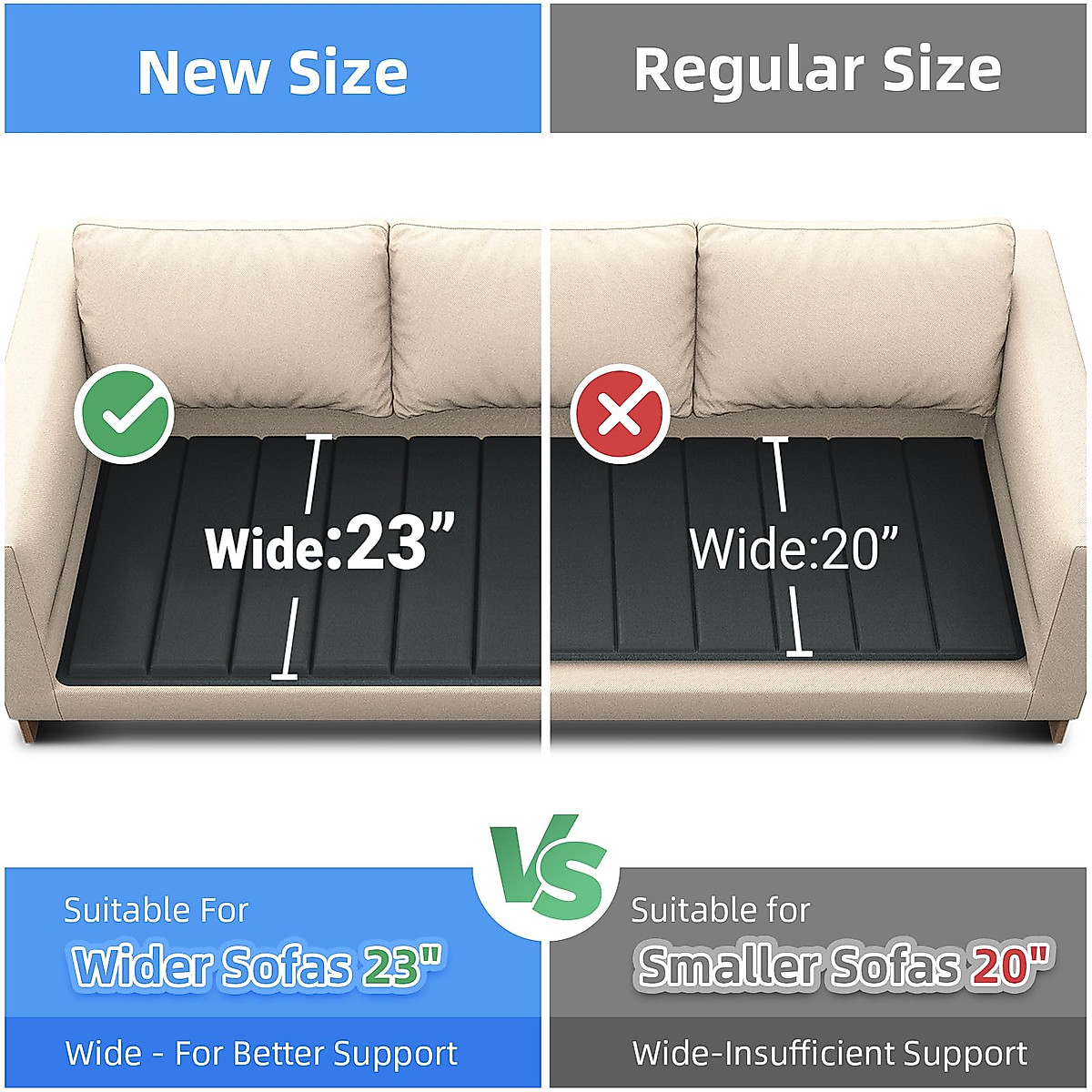 Jin&Bao Wider Couch Cushion Support for Sagging, Heavy Duty Solid Wood Sofa Cushion Support 23＂- (21-81)＂Couch Supporter Under The Cushions/Sofa Bed Board 100% Saver Sagging