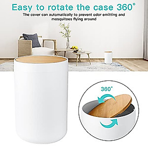 Otostar Bamboo Bathroom Accessory Set 6 Piece Bathroom Accessories Set Plastic Gifts Bath Set with Toothbrush Holder Soap Dispenser Qtip Holder Tumbler Soap Dish Toilet Brush Holder Trash Can (White)