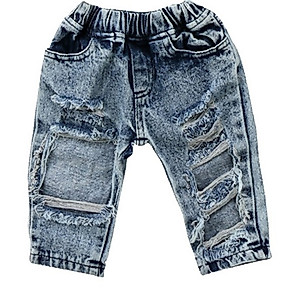 Toddler Newborn Baby Boys Girls Causal Elastic Waist Destroyed Ripped Jeans Pants (0-6 Months, A)