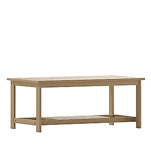 Flash Furniture Charlestown Two Tiered Commercial Grade Adirondack Coffee Table - Natural Cedar Finish Poly Resin Wood - All-Weather - Slatted Shelf Design