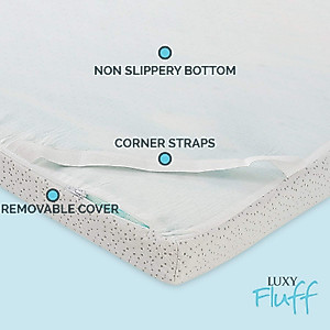 LuxyFluff 2-Inch Gel-Infused Memory Foam Mattress Topper for Cribs and Toddler beds, with Added Ventilated Removable Washable Bamboo Cooling Cover and Corner Straps – 52”x27”x2”