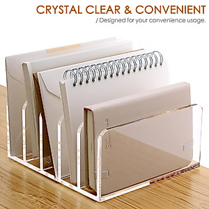 SANRUI Acrylic Desk Organizer, 5 Compartments Mail Organizer,Small File Holders Letter Organizer,Clear Office Organization,Multifunction Sorter Envelope Rack for Office,Home, School