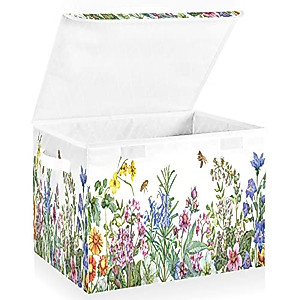 xigua Herbs and Wild Flower Storage Bins with Lids Foldable Large Cube Storage Boxes with Handles for Home Bedroom Closet Office (16.5x12.6x11.8 in)#54