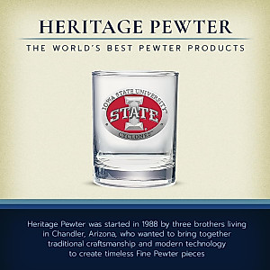 Heritage Pewter Iowa State Double Old Fashioned Glass | Double Rocks Glass 14 OZ for Liquor | Expertly Crafted Pewter Glass