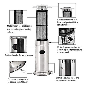 Kanizz Outdoor Garden Dancing Flame Decor Tower Heater 41000 BTU, Patio Garden Propane Round Glass Tube Heater, Great for Backyard Deck Balcony Poolside Garage Workspace
