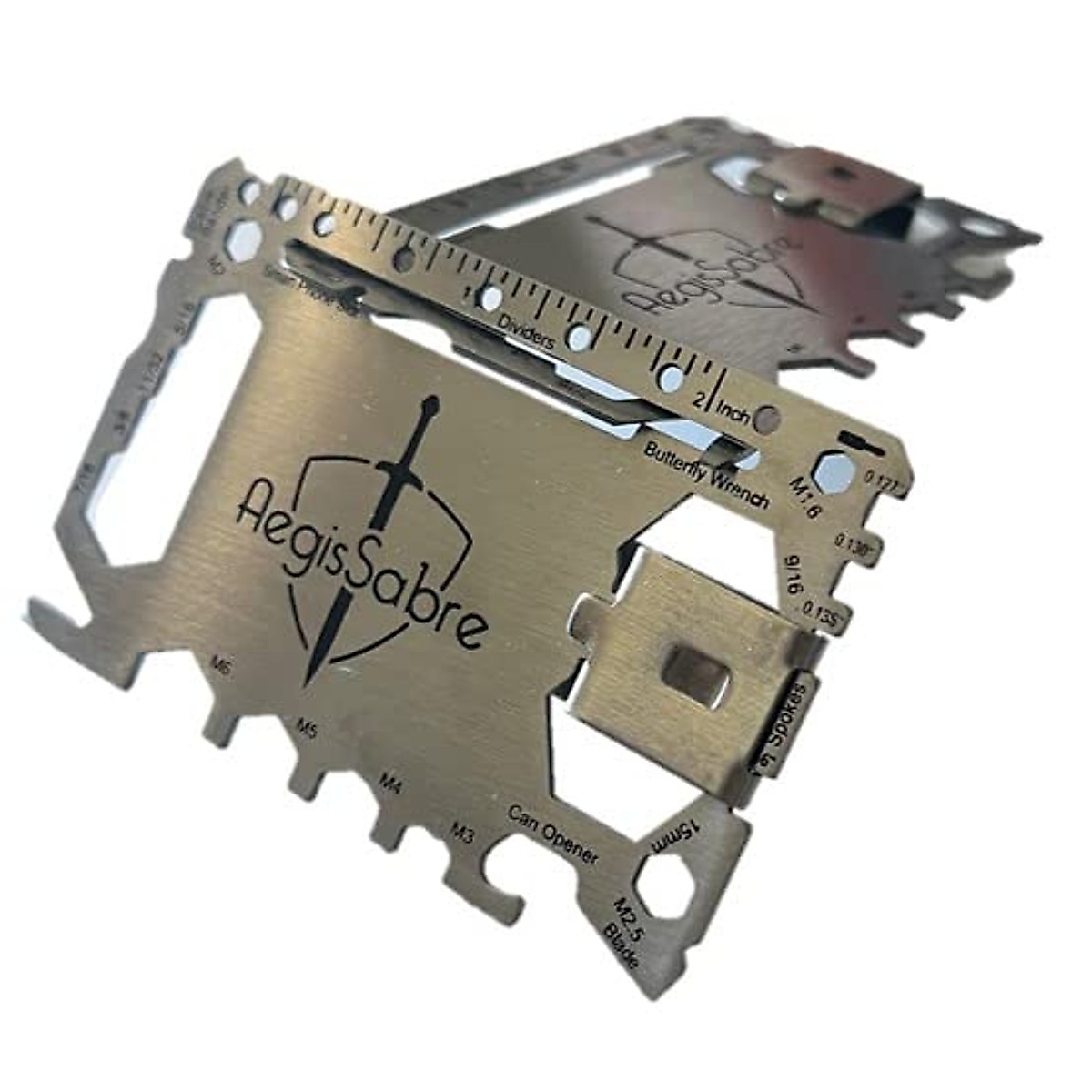 AegisSabre 50 in 1 Credit Card Sized Multitool Fits Wallet and bottle opener Minimalist Everyday Carry Tool Amazing gift for him Husband Dad Men Valentine Gift Idea for him | Silver Edition