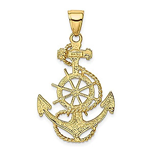 IceCarats 14K Yellow Gold Large Anchor Mariner Wheel Necklace Nautical Charm Pendant 40mm x 24mm Only