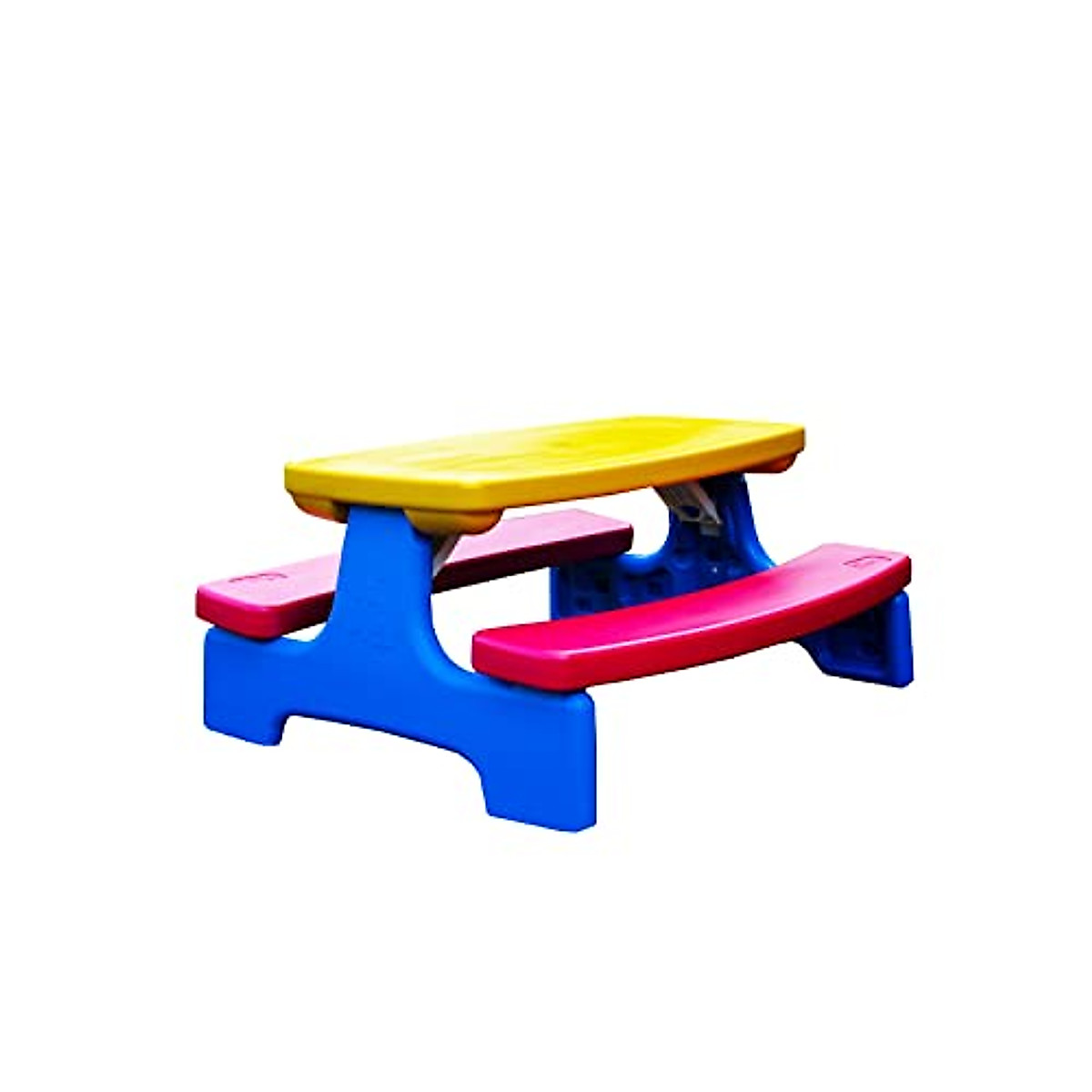 JustForKids Weatherproof Kids Outdoor Picnic Table Bench Play Table, no Assembly Required, Easy Pull/Snap Set up, 42" L x 36.5'W x 20'H, One Piece Together, Fits up to 6 Kids, Assorted, (10010)