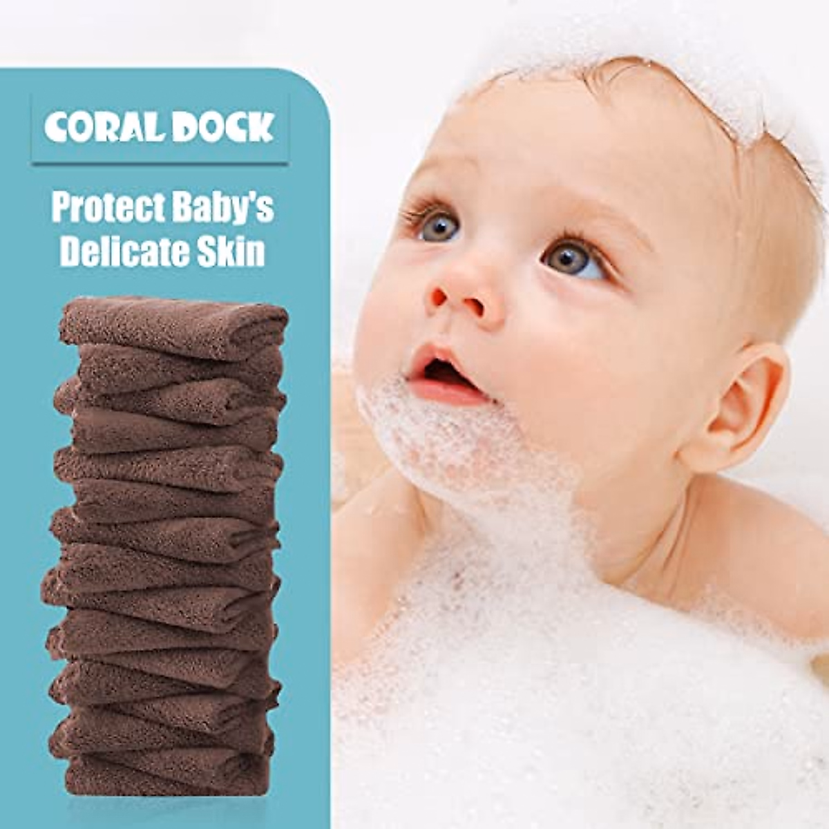 CORAL DOCK Baby Washcloths, Newborn Essentials Super Absorbent Baby Wipes, Gentle on Sensitive Skin for New Born Face, Baby Registry as Shower for Girls and Boys, Wood Brown, 9x9 Inch (Pack of 32)