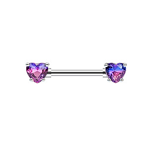 Excepro 2PCS 14G Nipple Rings 316L Surgical Stainless Purple Heart CZ Nipple Piercing for Women Nipple Barbells Nipple Piercings Body Jewelry