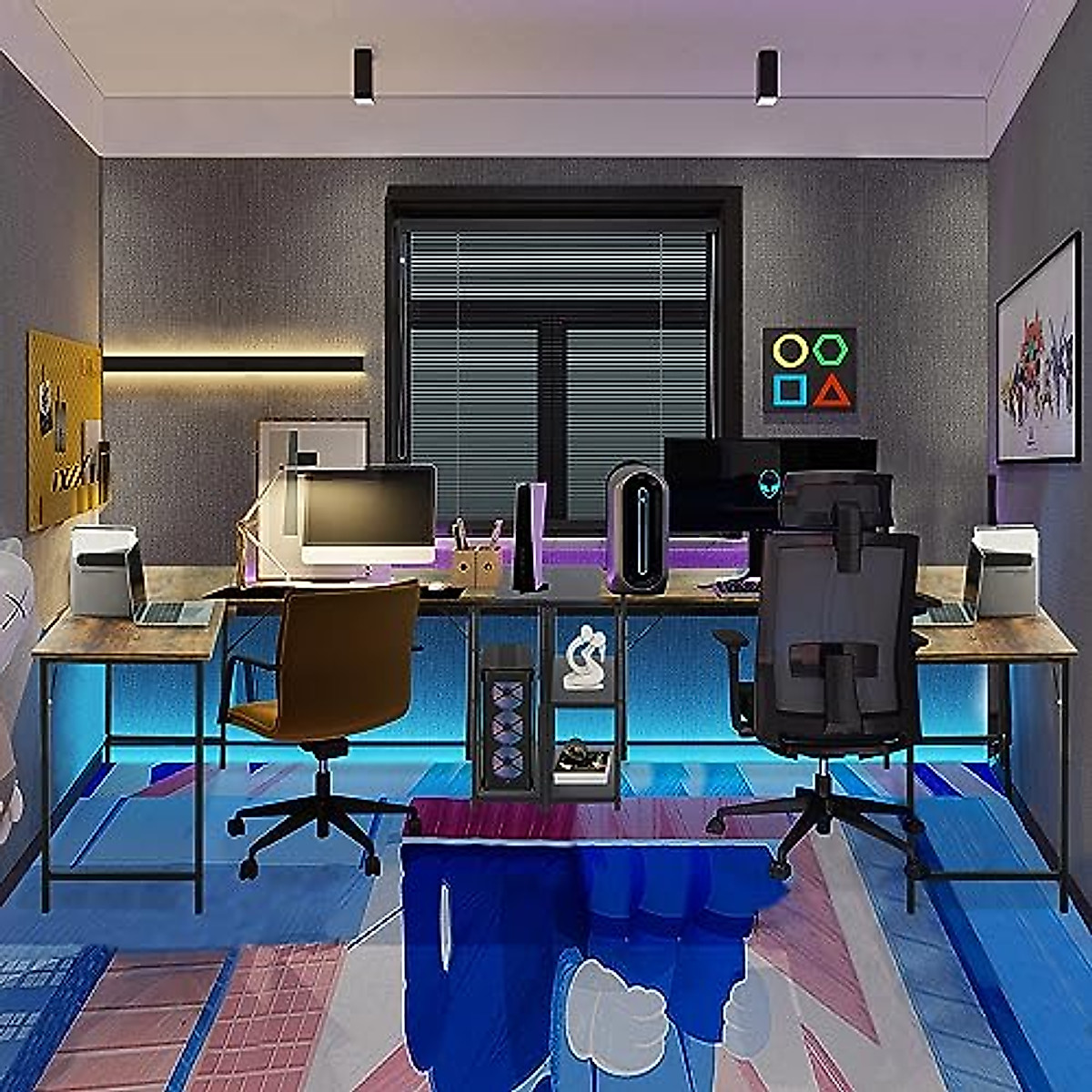 FurnitureR L-Shaped Home Office Computer Desk 66 inches Large Study Writing Student Laptop PC Gaming Corner Table with Shelves for Apartment Dormity Small Spaces, Brown