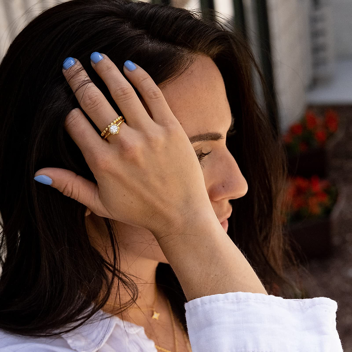 18K Gold Vermeil Bold Beaded Ring | Large Bead Ball Wedding Band | Classic Gold 3mm Bead Stacking Ring (Size 8)