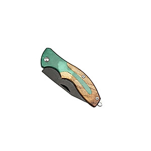 Green and Wood Handle Pocket Knife Camping Thin and Lightweight