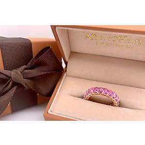 5.7ct Natural Pink Sapphire Eternity Ring 18kt Rose Gold Band for Women Size 4.5 to 8 | Ideal for Weddings, Engagement, Bridal Set, Valentine’s Day, Anniversary & Birthday Gift (4.5, Pink-Sapphire)