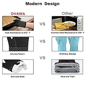 OVAWA Silicone Oven Mitts, Extra Long Kitchen Oven Gloves, Professional Heat Resistant Baking Gloves, 1 Pair, Black