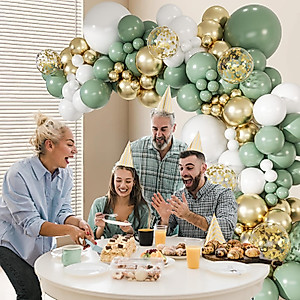 147pcs Sage Green Balloon Arch Kit, Sage Green and Gold White Balloons for Wedding Engagement Anniversary Bridal Shower Baby Shower Birthday Party Decorations