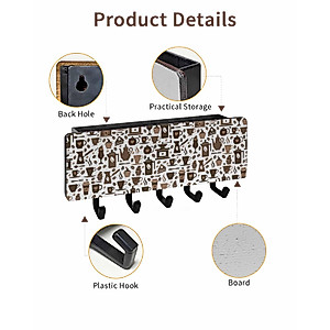 Zadaling Key Holder Wall Mount with 5 Key Hooks, Coffee Theme Cupcakes Afternoon Tea Key Organizer with Mail Basket Wall Decor for Home Entryway Hallway Kitchen Office, 7.5" x 2.7"