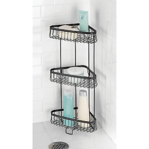 mDesign Metal Bathroom Shelf Unit - Freestanding Vertical Storage for Organizing and Storing Hand Towels, Body Lotion, Facial Tissues, Bath Salts - 3 Shelves, Hyde Collection - Matte Black