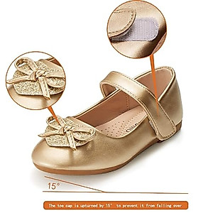 ADAMUMU Girls Gold Shoes Princess Dress Shoes Bow Ballet Flats for Party,Size 2M Big Kid