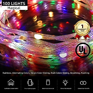 Super RGB Smart Fairy String Lights, 33Ft Usb DIY Twinkle Lights w/Remote & App Controlled, music sync,12 Modes, Multicolor & Warm White for Bedroom, Christmas, Parties,Wedding,Centerpiece, Decoration