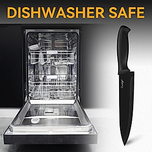 Knfie Set, Jiaedge 19 Pcs Kitchen Knife Set with Block, Dishwasher Safe Knife Block Set, 6 Serrated Steak Knives, Black